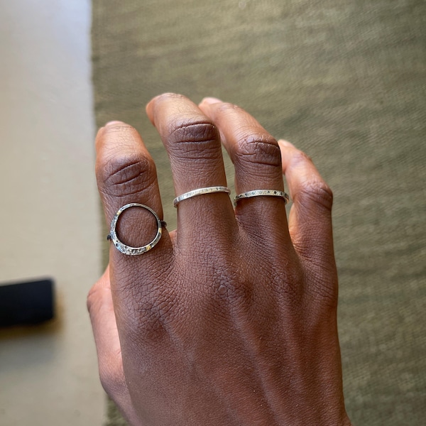 Oval Moon Signet Ring, Silver Celestial Nature Ring, Black Statement ...