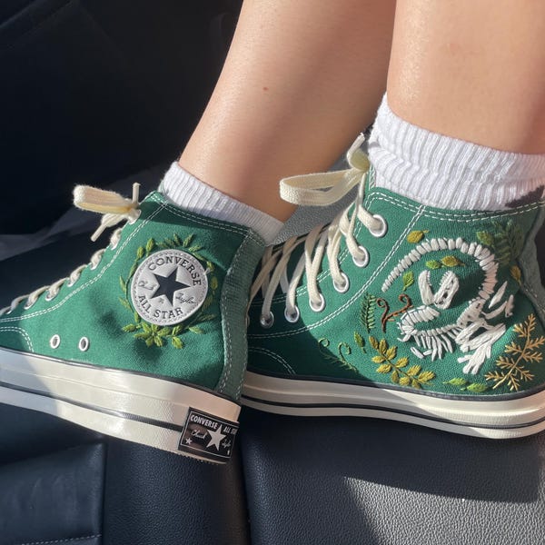 Turtle Embroidered Converse, Custom Converse Chuck Taylor 1970s Turtle ...