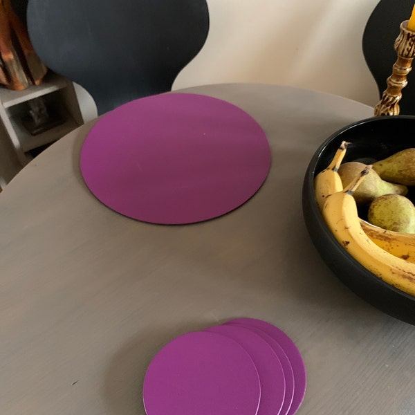 Set of 6 Elementry Purple Leatherboard Round Placemats Made in UK - Etsy