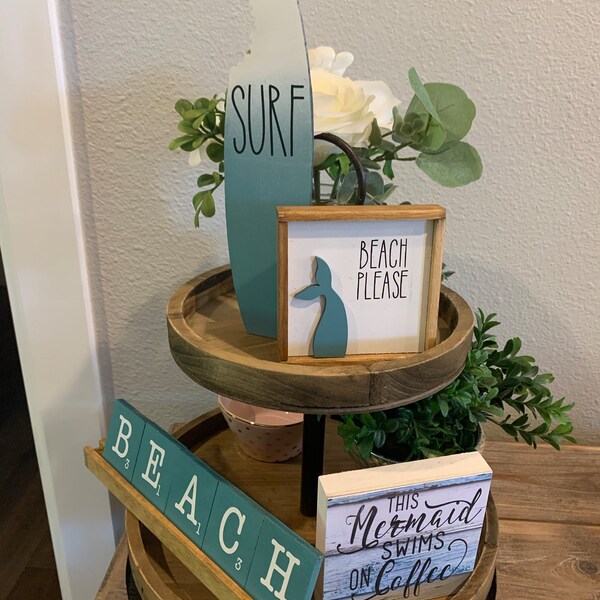 Beach House Decor, Beach Tiered Tray Decor, Beach Signs, Beach House ...