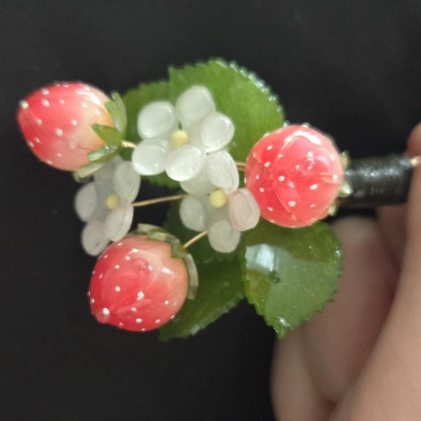 Shrink Plastic Red Strawberry With Flowers and Leaves Cute Hair Clip ...