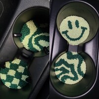 Cute Car Accessories,set of 2 Car Coasters,punch Needle Car Cup Holder ...