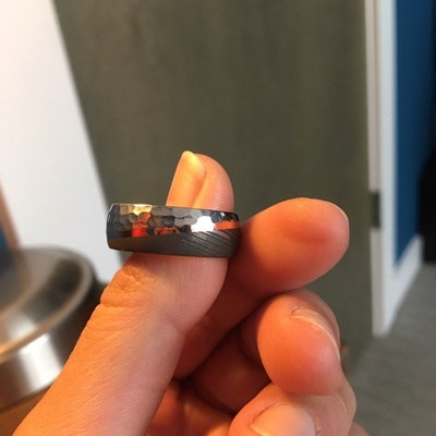 Damascus Steel Diagonal 14K Rose Gold Ring Wedding Band Custom Made - Etsy