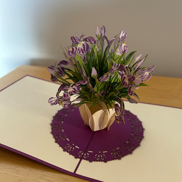 Purple Iris Vase - Pop up Mother's Day Card - 3D Purple Flower Birthday ...