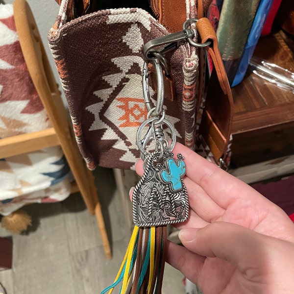 Initial Monogram Keychain/ Turquoise Charm/initial Cattle Ear Tag ...