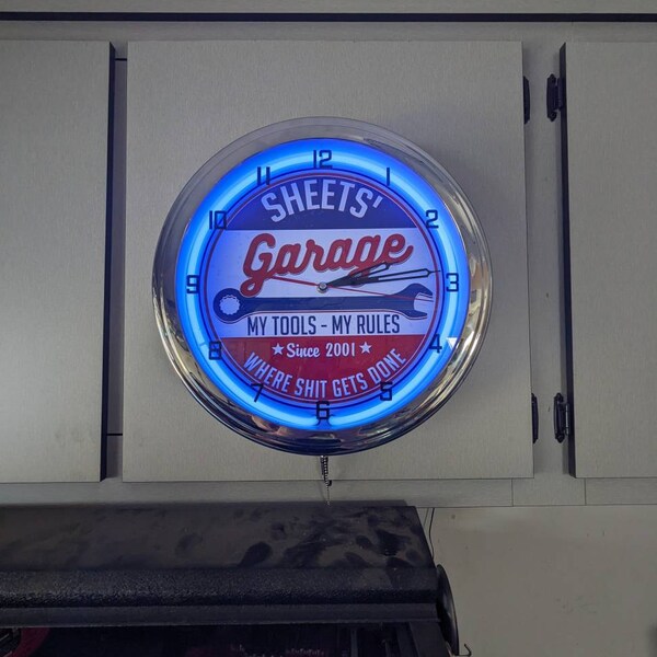 Old School Garage Wall Clock, Vintage Style Garage Clock, Custom Garage ...