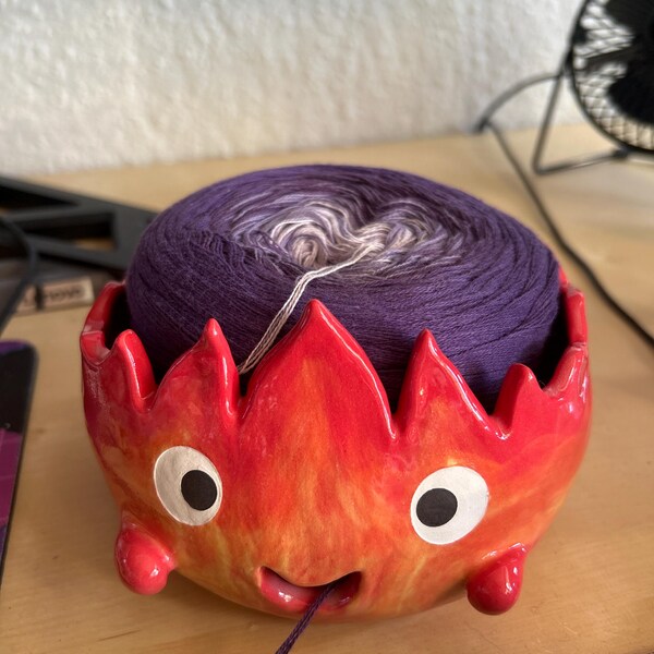Pre-order Cute Handmade Fire Demon Ceramic Yarn Bowl,pottery Knitting ...