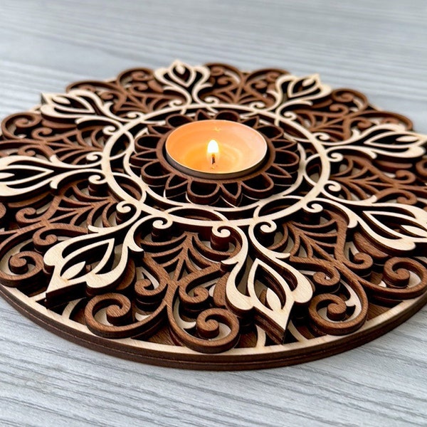 Laser Cut Mandala Candle Holder: Layered Decor Template (SVG, PDF, DXF ...