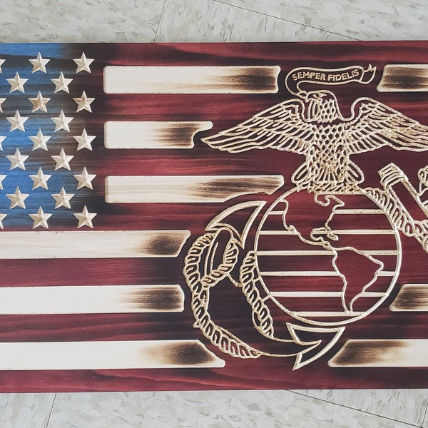 Custom Rustic Wooden U.S. Marine Corps EGA Wooden Flag: Rustic American ...