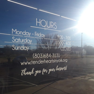 Hours Window Decal Modern Store Hours of Operation Storefront Decal ...