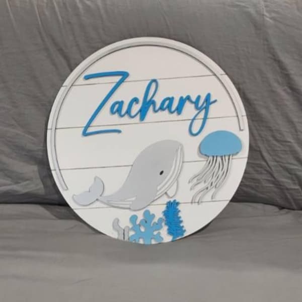 Personalized Ocean Theme Name Sign - Under the Sea Wooden Sign - Whale ...