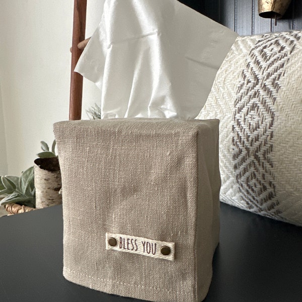Bless You Tissue Box Cover, Linen, Greystone, Gray, 4.5" X 4.5" X 5" - Etsy