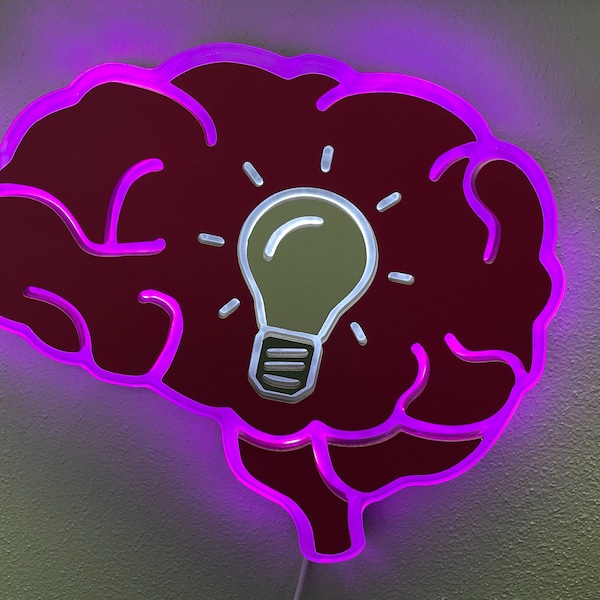 Brain Idea Art Sign, Neon Like, Brain Night Light, Edge Lit LED, Brain ...