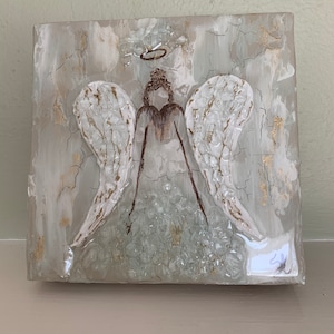 Textured Front Angel With Glass, Block Art, Glass Art, Crushed Glass ...