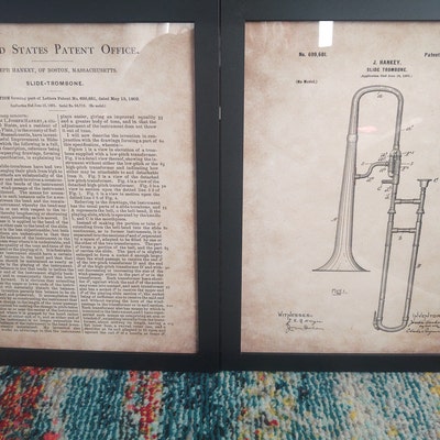 Slide Trombone Patent Poster Wall Art Set of 2, Music Room Decor, Band ...