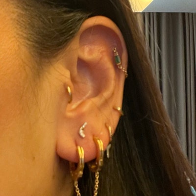 14K Solid Gold Triple Chain Attachment, Double Chain Piercing, Loop ...