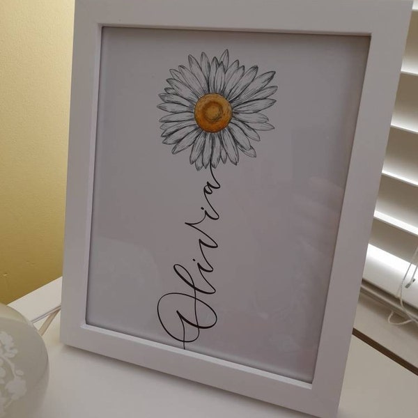 Personalised Daisy Print Custom Flower Name Print With Hand Lettered ...