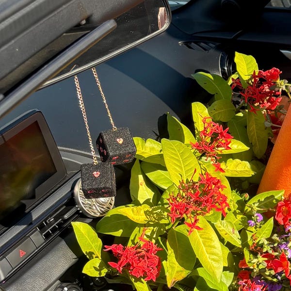 Baby Pink Fuzzy Dice With Silver Chrome Gems and Chain or Cord / Car ...