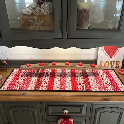 Quilted Table Runner, Navy and Dark Red Runner, Quilted Farmhouse ...