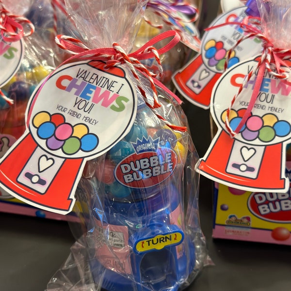 Personalized Gumball Machine Valentines, Digital File, I Chews You ...