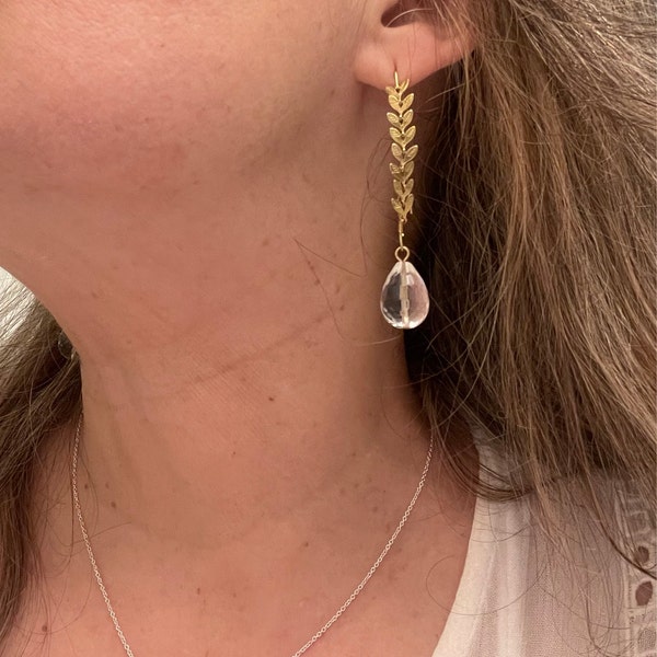 Princess Kate Inspired Brass Fern Leaf and Watermelon Tourmaline Dangle ...