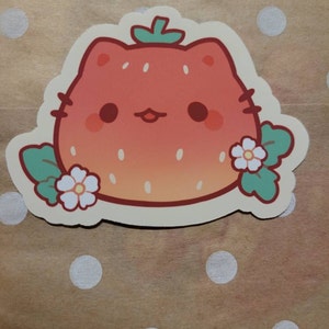 Strawberry Cat Sticker - Stickers - Cute - Decal Cut - Etsy