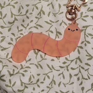 Cute Worm Keychain 3 in Single-sided Kawaii Charm Frosted Pink Acrylic ...