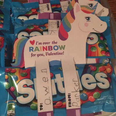 Rainbow Unicorn Valentines Printable DIY Instant Download Skittles ...