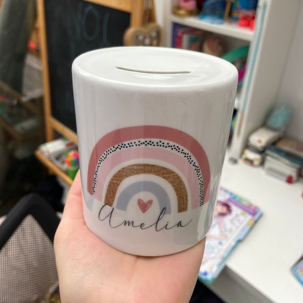 Personalised Rainbow Money Box, Rainbow Bedroom Décor, Child Piggy Bank ...
