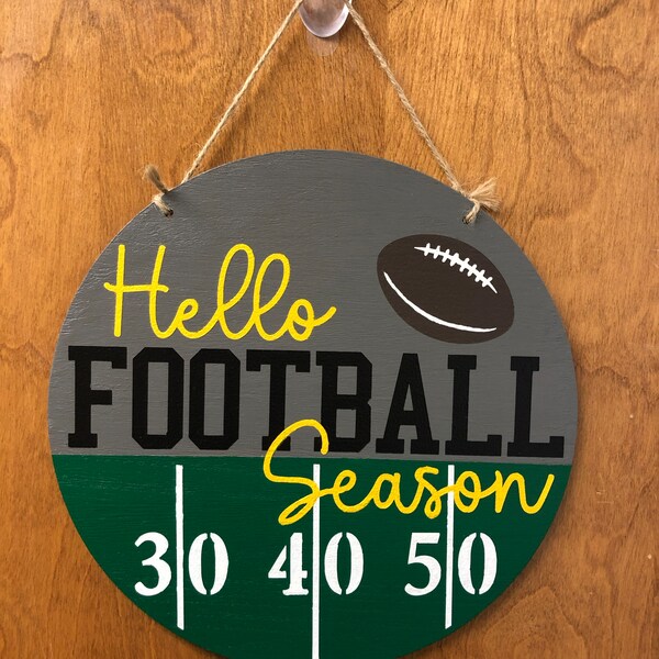 Hello Football Season Sign, Digital Download, Round Door Hanger Svg ...