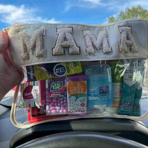 Baby and Mama Clear Pouch With Patches, Baby Shower Gift, Hospital Bag ...