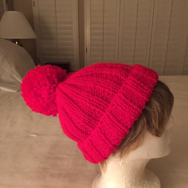 Francesca - Knitted Ribbed Bobble Hat Pattern, Pom Pom Hat Knitting ...