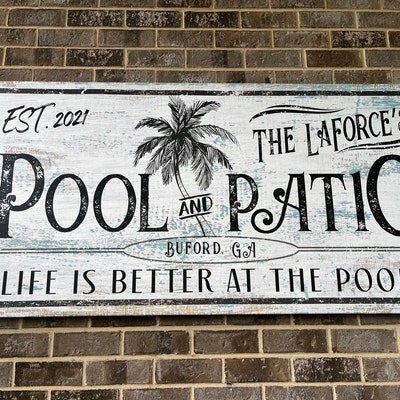 Personalized Pool & Patio Sign, Pool Sign, Swimming Pool Decor, Outdoor ...