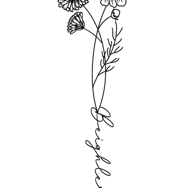 Custom Name Extended Stem Birth Flower | Birth Flower Gift | Tattoo ...