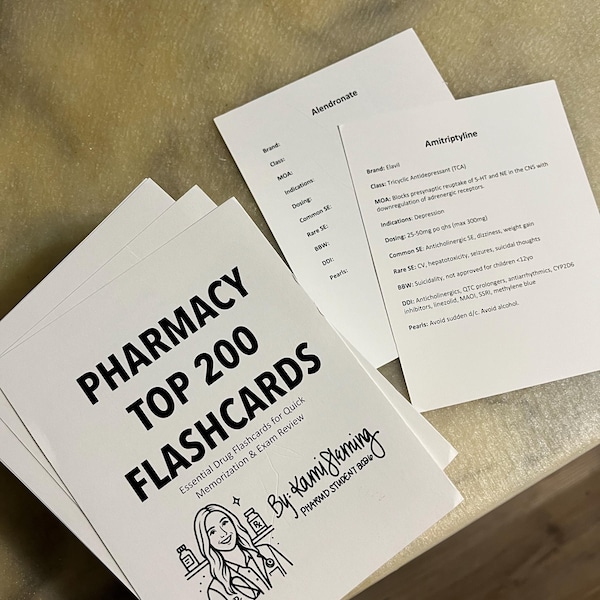 Top 200 Drug Flashcards | Pharmacy | Medicine | Nursing | Students - Etsy
