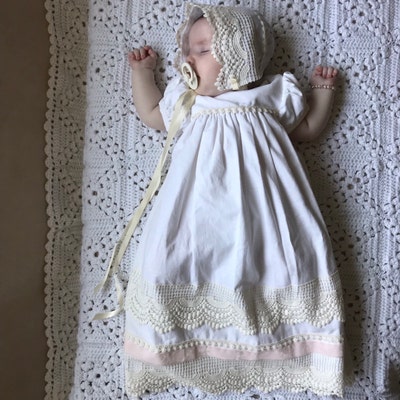 Baby Girl Bonnet, Baby Girl Christening Bonnet, Lace Baptism Bonnet ...