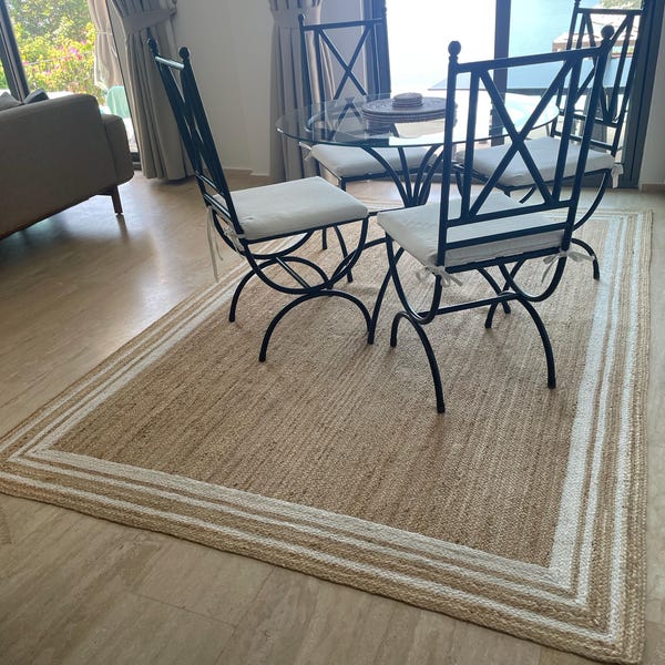 Scalloped Jute Rug- Rustic Red Wave Edge Jute Rug, Jute Scalloped Rug ...