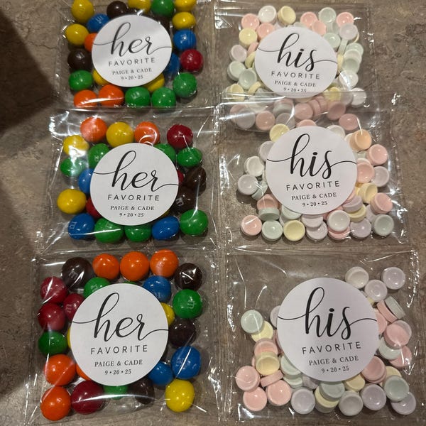 His Her Our Wedding Favors Stickers & Bags Personalized Customizable ...