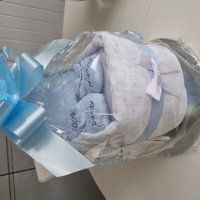 Neutral Baby Gift Nappy Cake With Waffle Cotton Baby Blanket, Cotton ...