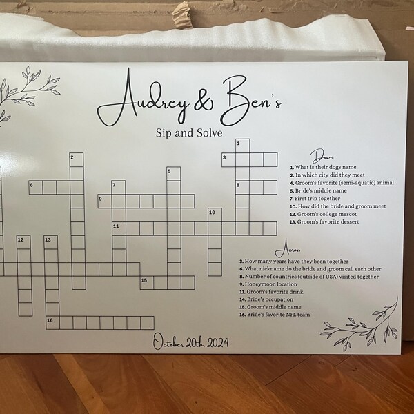 Custom Dry Erase Wedding Crossword - Sip and Solve - Large Print ...