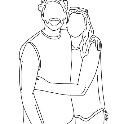 Couple Outline, One to Two People Outline Drawing, Two Person Sketch ...