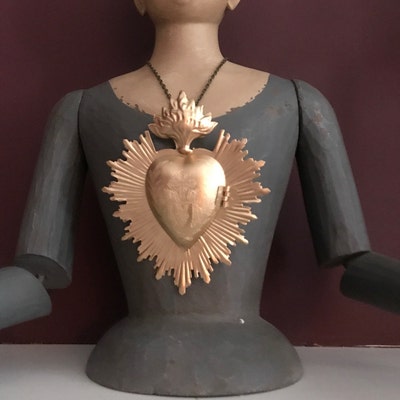 Sacred Heart Large Embossed Prayer Box or Rosary Box in Gold Antique ...