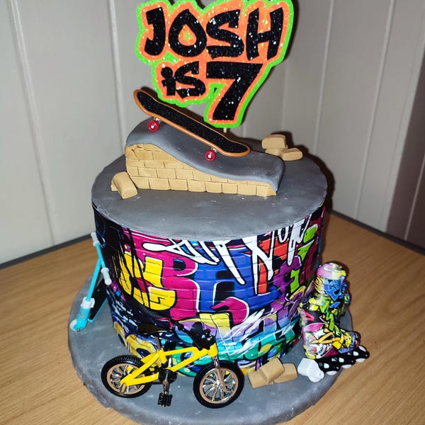 Graffiti Edible Cake Topper – Colourful Urban Street Wall Art Design ...