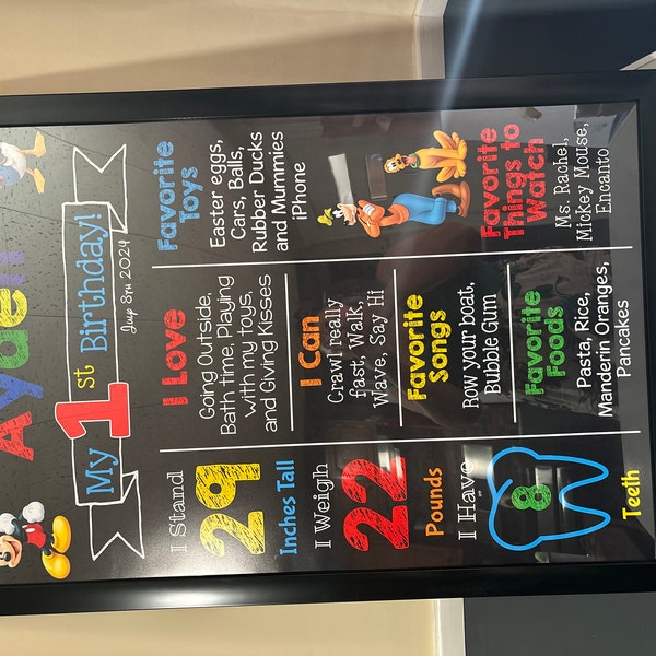 Any Age - Mickey Mouse Birthday Poster Milestone Chart Printable 24x36 ...