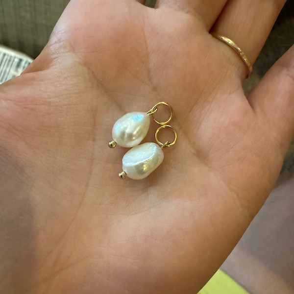 ASTRA Real Freshwater Pearl Charm Hoop Earrings, Baroque White Black ...
