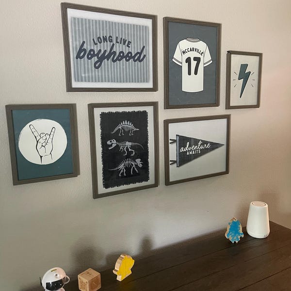 Boys Gallery Wall Art Set 6 Dinosaur Poster Long Live Boyhood ...