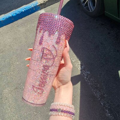 Custom Pink Glitter Tumbler Personalized Sparkle Cup for Coffee, Tea ...