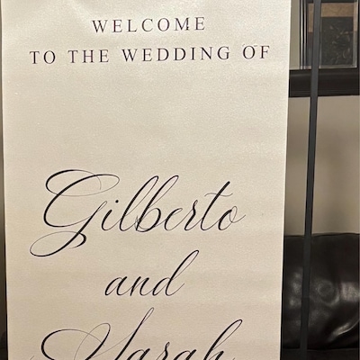 Black Curtain Wedding Welcome Sign With Stand, Curtain Print Welcome ...