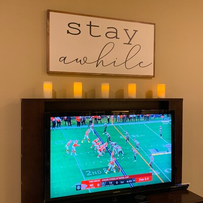 Living Room Wall Decor Stay Awhile Sign Large Stay Awhile Wood Sign ...