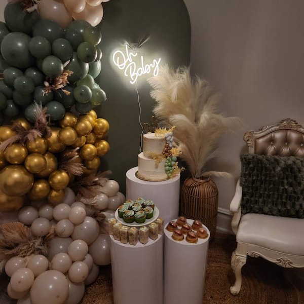 White Metal Cylinder Pedestal Stands – Wedding Party Display Pillars ...